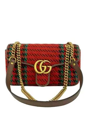 GUCCI Gucci GG Marmont Houndstooth Tweed Shoulder Bag