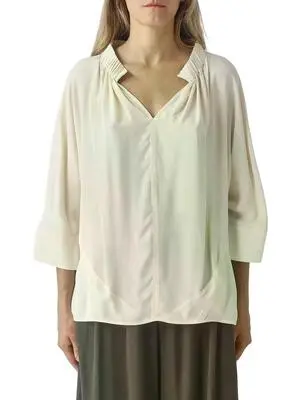 MEIMEIJ Gathered V-neck Blouse - Neutrals