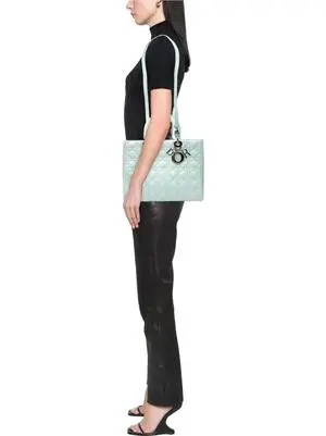 Dior Christian Dior Large Patent Cannage Lady Dior Satchel Blue