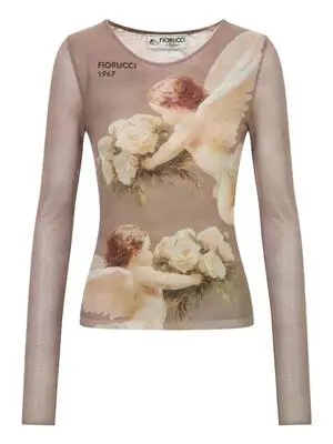 Fiorucci FIORUCCI Bouquet Angels Print Mesh Top Neutrals
