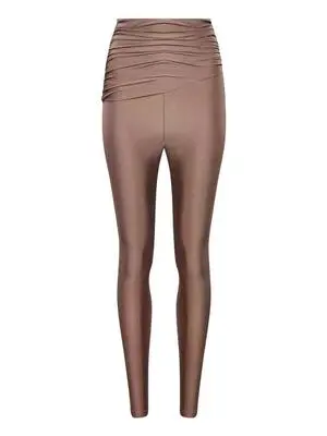 Andamane Vicky Ruched Metallic-finish Leggings Neutrals