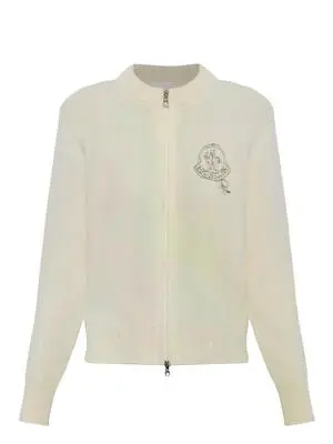 Moncler MONCLER Logo Embroidered Zip-Up Cardigan Neutrals