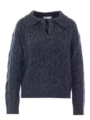 ELEH Sequin Embellished V-neck Sweater - Blue