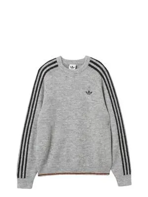 Adidas Three Stripes Fluffy Knit Sweatshirt Asia Sizing - Medium Grey Heather