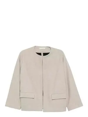 Liviana Conti Beige Herringbone Pattern Collarless Jacket - Neutrals