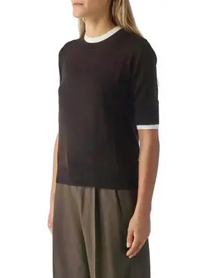 GRAN SASSO Short-sleeve Fine Knit Sweater - Brown