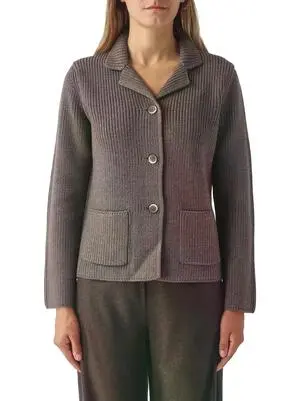 GRAN SASSO Ribbed-knit Notched Lapel Jacket - Brown