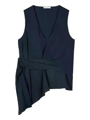 Patrizia Pepe Asymmetric Draped V-neck Sleeveless Top - Blue