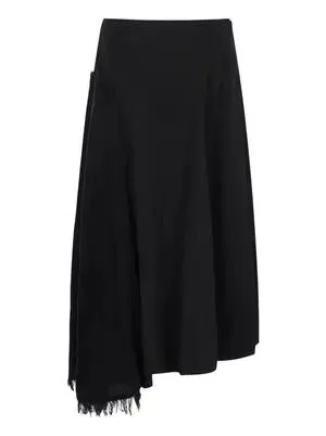 Yohji Yamamoto Frayed Asymmetric Midi Skirt - Black