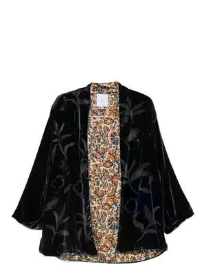 WHYCI Floral-print Velvet Cape - Blue