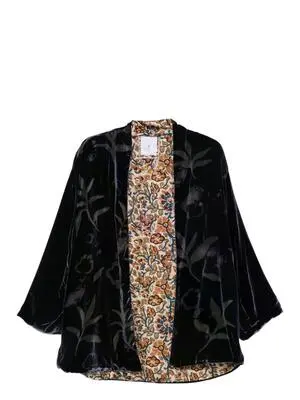 WHYCI Floral Print Velvet Cape - Blue