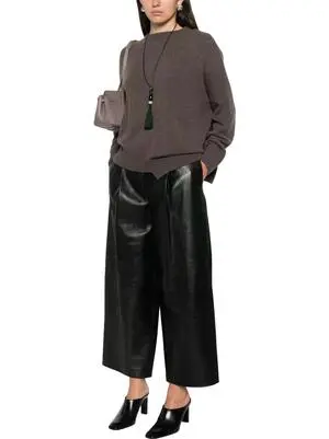 Liviana Conti Leather Wide Leg Trousers - Black