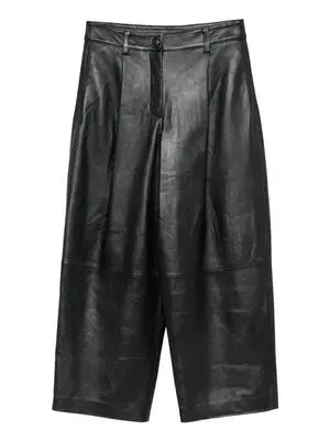 Liviana Conti Leather Wide Leg Trousers - Black
