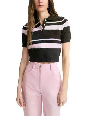 MATTHEW BRUCH MATTHEW BRUCH Striped Polo-collar Cropped Sweater
