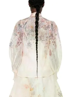 Zimmermann ZIMMERMANN Floral Print Silk-Blend High Neck Shirt Neutrals