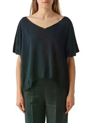 Liviana Conti V-neck Asymmetrical T-shirt - Blue