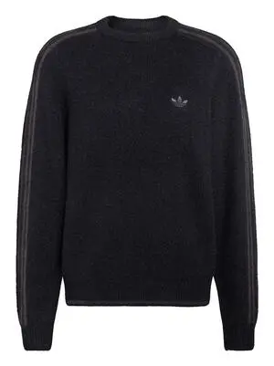 Adidas Three Stripes Fluffy Knit Sweatshirt Asia Sizing - Black