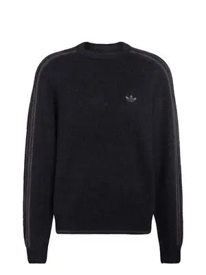 Adidas Three Stripes Fluffy Knit Sweatshirt Asia Sizing - Black