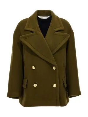 Palm Angels Double-breasted Embroidered Wool Coat - Green