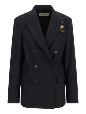 Dries Van Noten Barrysta Double-breasted Blazer With Floral Embroidery - Blue