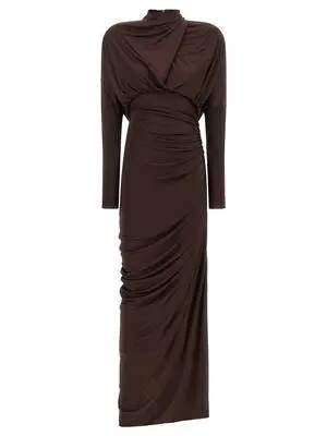 Balmain Draped Jersey Dress - Brown