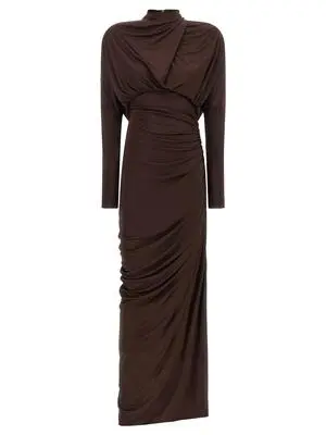 Balmain Draped Jersey Dress - Brown