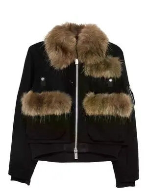 Sacai Sacai Faux-Fur Trimmed Wool Jacket Black