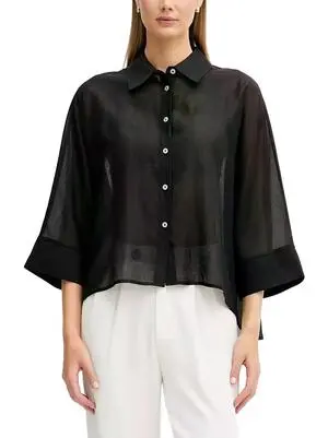 BENETTON Semi-sheer Wide-sleeve Shirt - Black