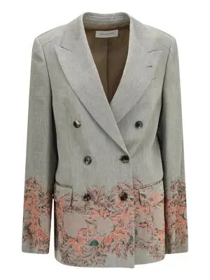 Dries Van Noten Double-breasted Embroidered Blazer - Gray