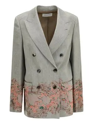 Dries Van Noten Double-breasted Embroidered Blazer - Gray
