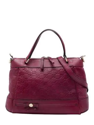 Gucci Embossed Leather Satchel Handbag - Red