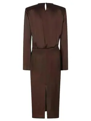 Federica Tosi Padded Shoulder Satin Midi Dress - Brown