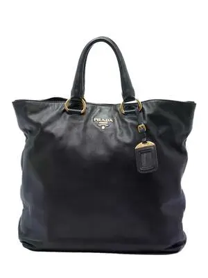 Prada Soft Calf Open Convertible Tote Satchel - Black