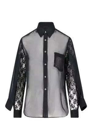Comme Des Garçons Sheer Lace-panelled Blouse - Black