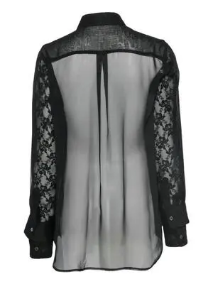 Comme Des Garçons Sheer Lace-panelled Blouse - Black