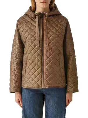 Max Mara Quilted Hooded Jacket Brown