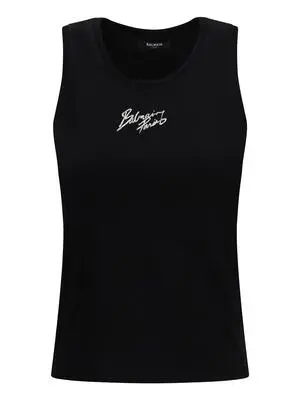 Balmain BALMAIN Paris Brush Print Cotton Jersey Tank Top Black
