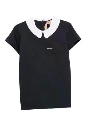 N°21 Contrast Collar Cotton Top - Blue