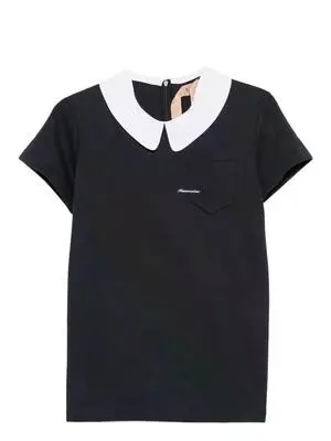 N°21 Contrast Collar Cotton Top - Blue