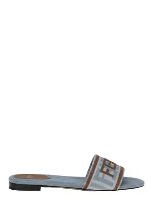 Fendi Ff Denim Slip-on Mules - Blue