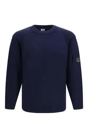 C.P. COMPANY Grs Lambswool Crewneck Sweater With Lens Detail - Blue
