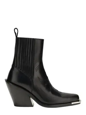 Rabanne Leather Cowboy Ankle Boots - Black