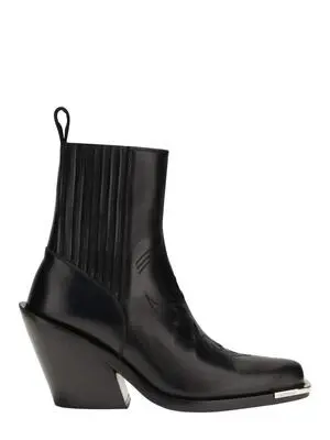 Rabanne Leather Cowboy Ankle Boots - Black
