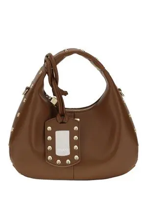 GANNI Mini Studded Hobo Handbag - Brown