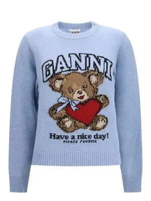 GANNI GANNI Wool Graphic Knit Sweater Blue