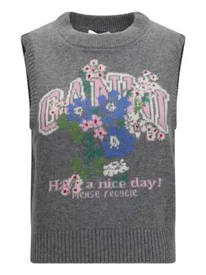 GANNI Wool Floral Knit Vest - Gray