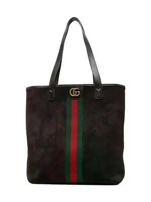 Gucci GUCCI Suede Shoulder Bag With Web Stripe Detailing Brown