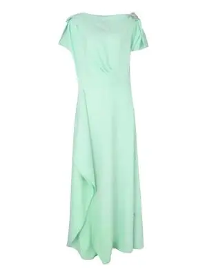 LOODYANA Beaded Shoulder Pleated Sleeve Maxi Dress - Green