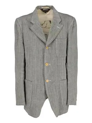 Comme Des Garçons Tailored Blazer With Graphic Print And Herringbone Detail - Grey