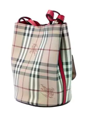 Burberry Haymarket Check Coated Canvas Lorne Bucket Bag - Red